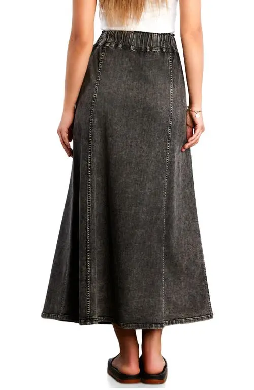 WASH LAB DENIM Tie Waist A-line Denim Maxi Skirt - Split Grey