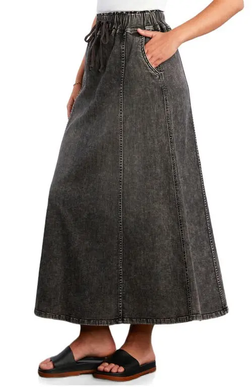 WASH LAB DENIM Tie Waist A-line Denim Maxi Skirt - Split Grey
