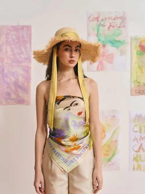 LOST PATTERN Frida's Garden Straw Hat With Ribbon Tie - Green