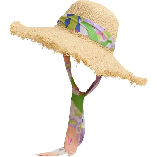 LOST PATTERN Frida's Garden Straw Hat With Ribbon Tie - Pink