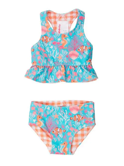 RUFFLEBUTTS Upf50 Sun Protected Reversible Peplum Tankini - Ocean Tides