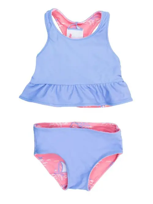 RUFFLEBUTTS Upf50 Sun Protected Reversible Peplum Tankini - Pink Seas The Day