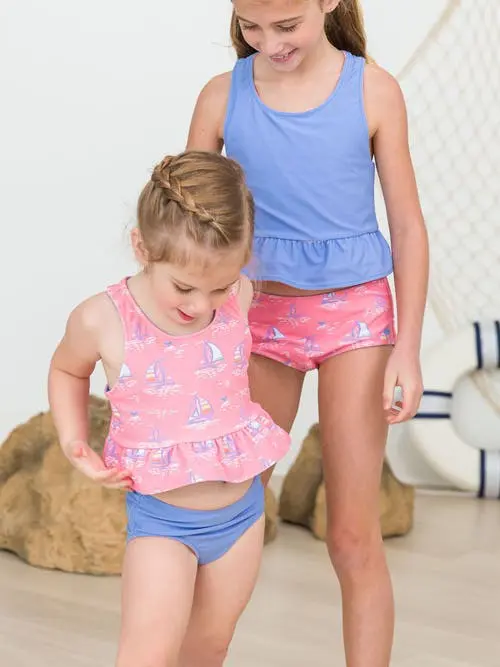 RUFFLEBUTTS Upf50 Sun Protected Reversible Peplum Tankini - Pink Seas The Day