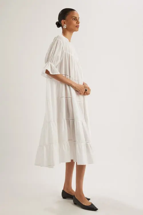 Merlette Paradis Open Tier Cotton Dress - White