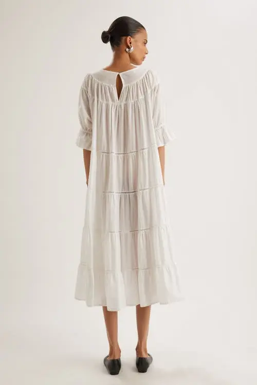Merlette Paradis Open Tier Cotton Dress - White