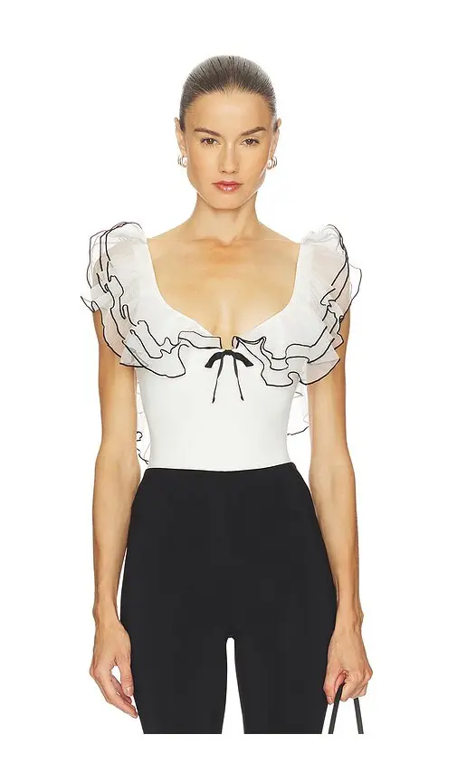 Free People Sugar Rush" Bodysuit With Ruffled Neckline And Bow Detail