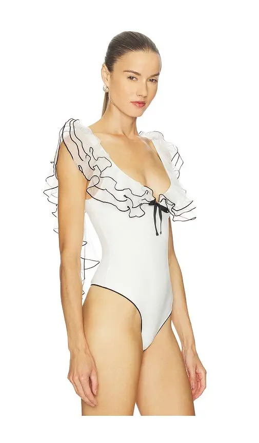 Free People Sugar Rush" Bodysuit With Ruffled Neckline And Bow Detail