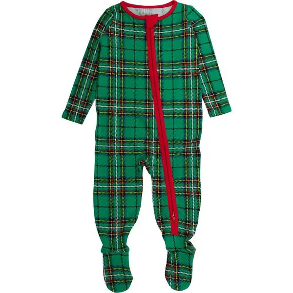 RUFFLEBUTTS Modal Blend One Piece Footie Pajamas - Green Nicholas Plaid