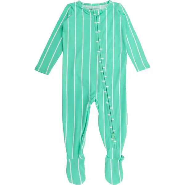 RUFFLEBUTTS Modal Blend One Piece Footie Pajamas - Green Pinstripe