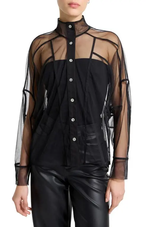 MARCELLA Lane Mesh Button-up Shirt - Black