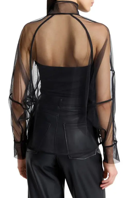 MARCELLA Lane Mesh Button-up Shirt - Black