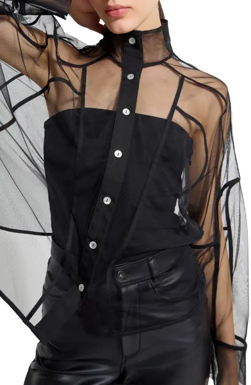MARCELLA Lane Mesh Button-up Shirt - Black