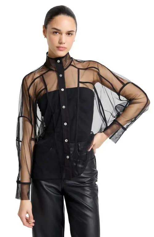 MARCELLA Lane Mesh Button-up Shirt - Black