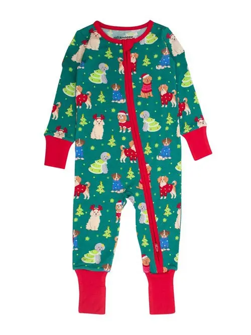 RUFFLEBUTTS Softsnooze Gender Inclusive Holiday Convertible One Piece Pajamas - Paw-liday Pals