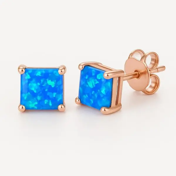 DONATELLO GIAN Rose Tone Sterling Silver Square Opal Stud Earrings - Blue