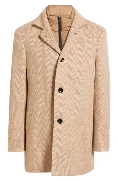 Zanella Wool And Cashmere Herringbone Overcoat With Removable Quilted Bib