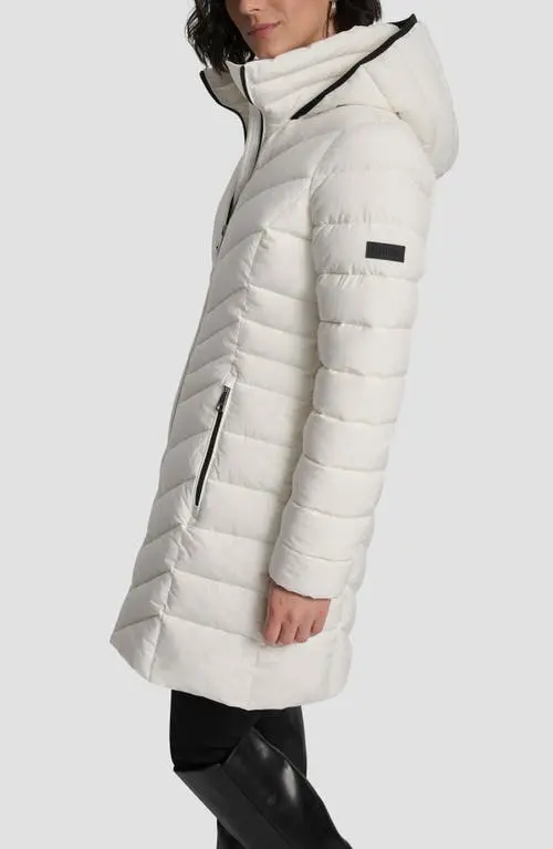 Dkny Hooded Chevron Puffer Jacket - Pearl
