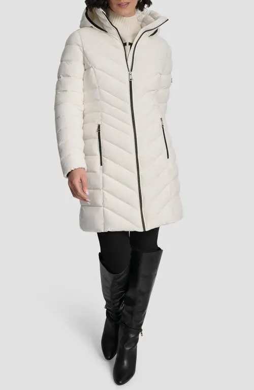Dkny Hooded Chevron Puffer Jacket - Pearl