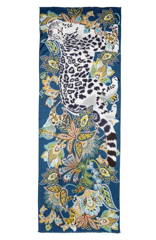 Echo Snow Leopard Silk Wrap Scarf - Denim Blue