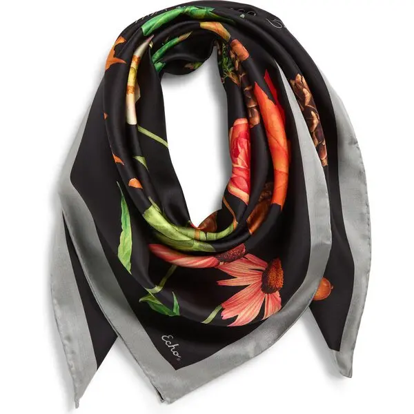 Echo The Botanists Collection Silk Scarf - Black