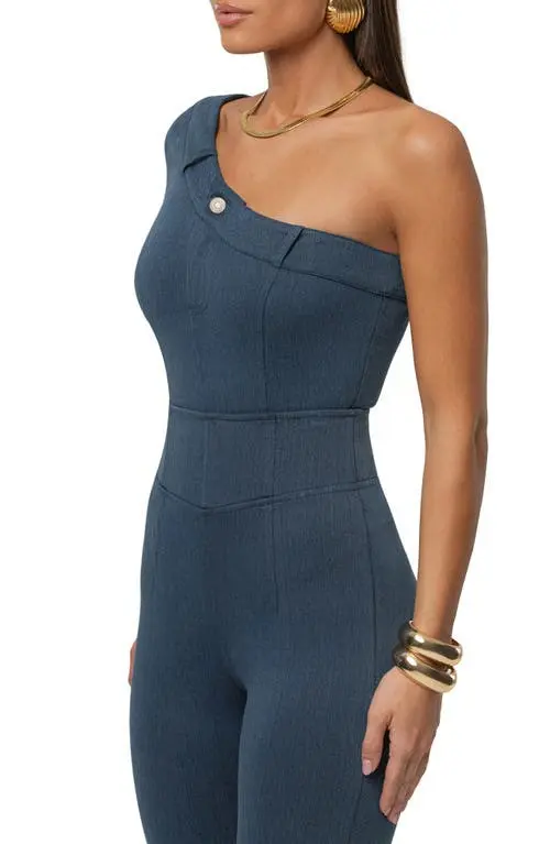 JLUXLABEL One-shoulder Button Bodysuit - Dark Denim