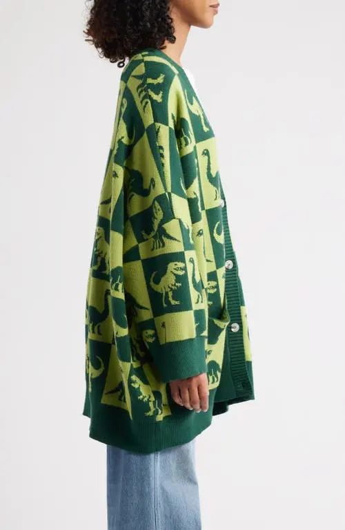 DRESSED IN LALA Dino Drama Oversize Jacquard Cardigan
