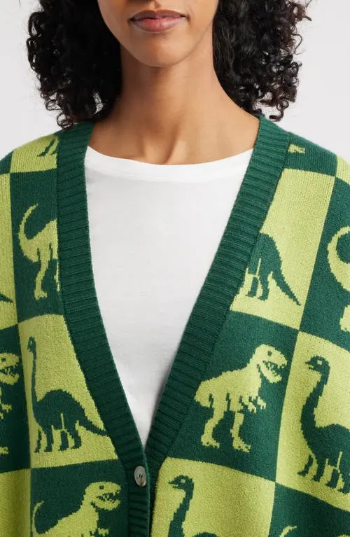 DRESSED IN LALA Dino Drama Oversize Jacquard Cardigan