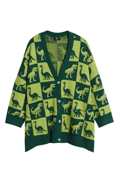 DRESSED IN LALA Dino Drama Oversize Jacquard Cardigan