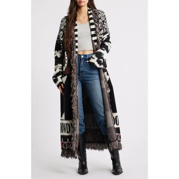 DRESSED IN LALA Jacquard Longline Cardigan