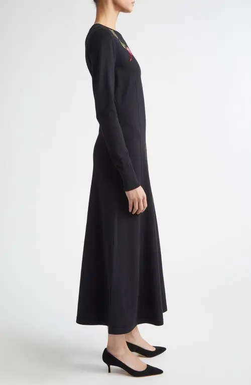 Carolina Herrera Chrysanthemum Embroidered Jersey Midi Dress