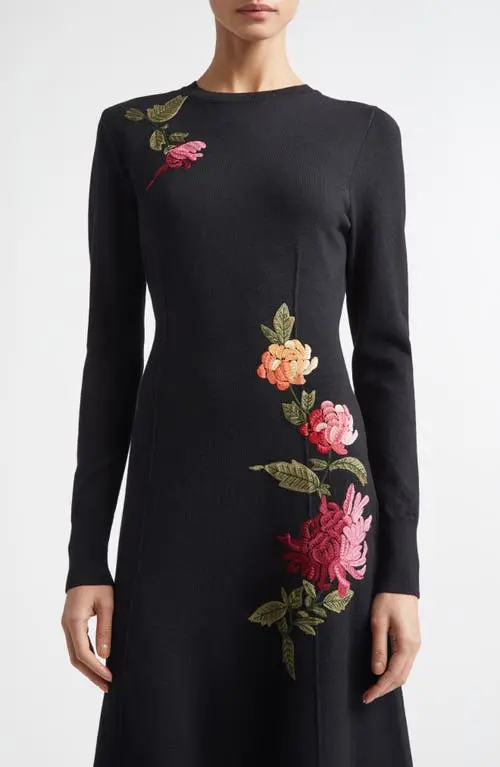 Carolina Herrera Chrysanthemum Embroidered Jersey Midi Dress