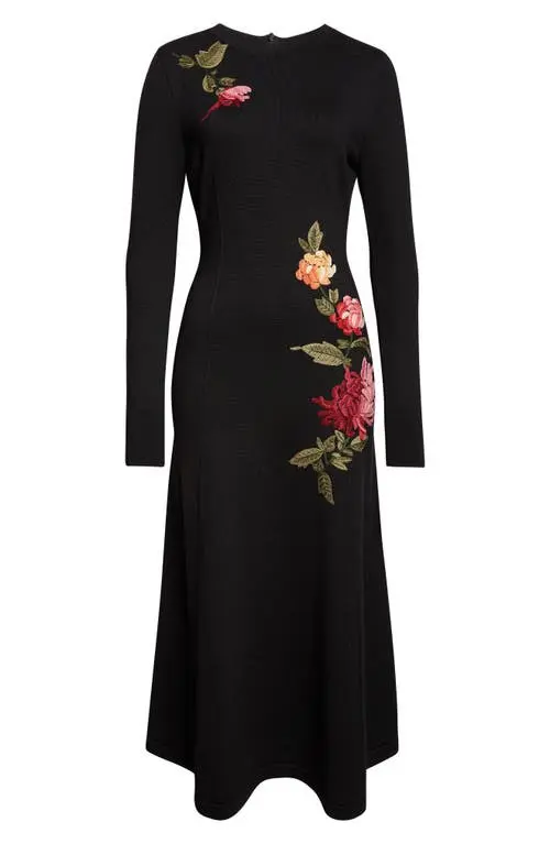 Carolina Herrera Chrysanthemum Embroidered Jersey Midi Dress