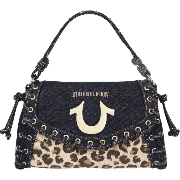 True Religion Denim Leopard Eyelet Flap Bag