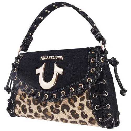 True Religion Denim Leopard Eyelet Flap Bag