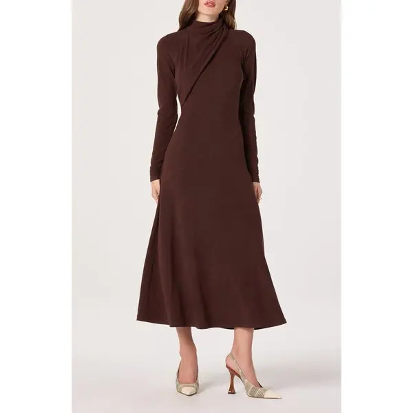 Astr The Label A-line Mock Neck Long Sleeve Dress