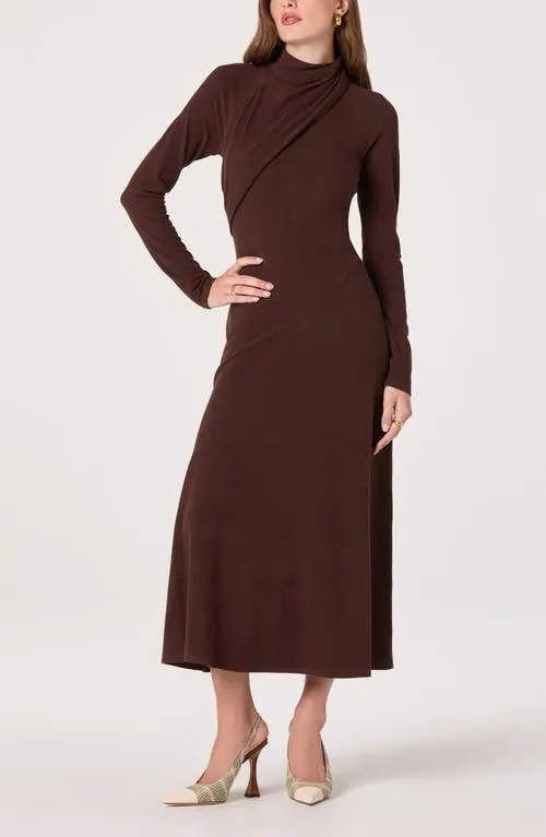Astr The Label A-line Mock Neck Long Sleeve Dress