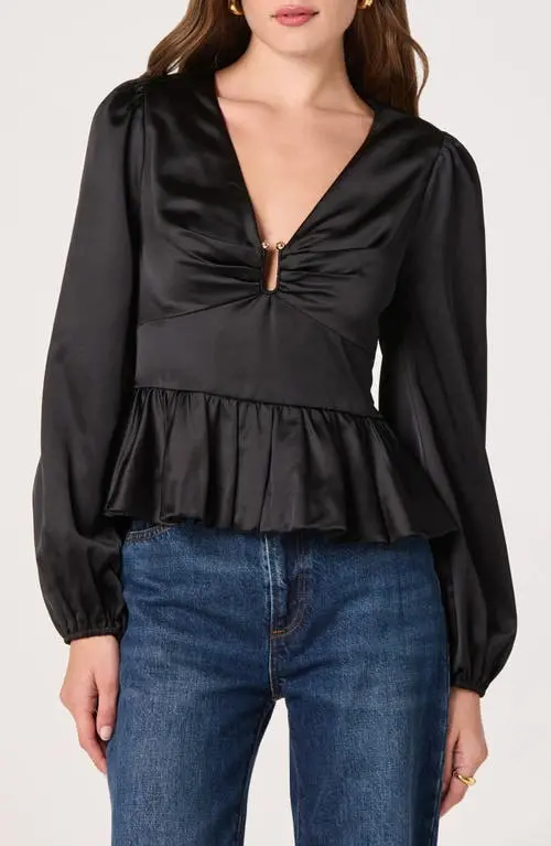 Astr The Label Satin Peplum Shirt