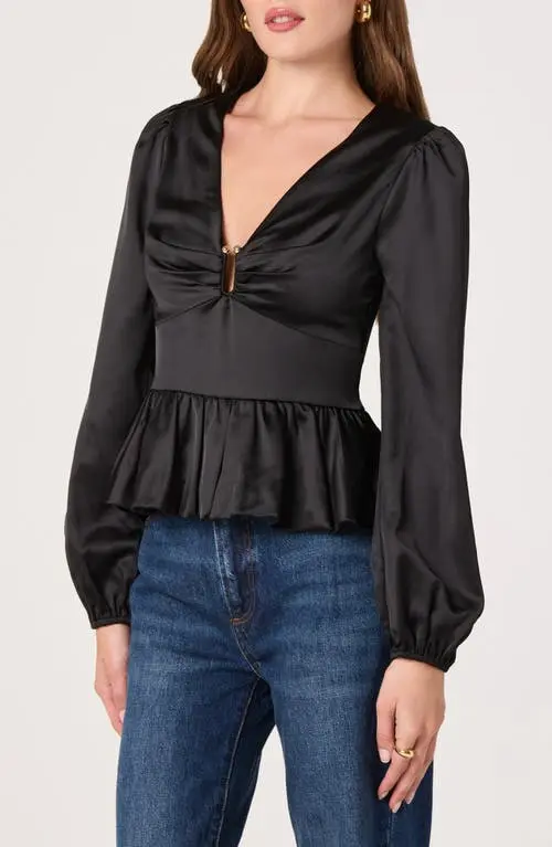 Astr The Label Satin Peplum Shirt