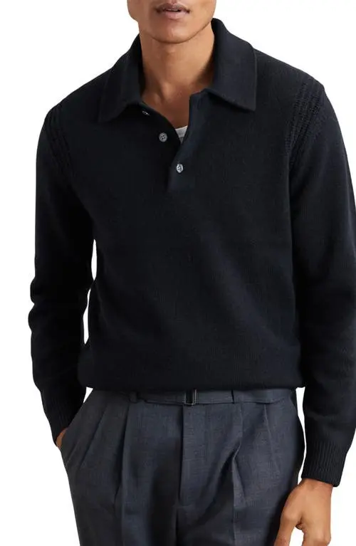 REISS Wool And Cashmere Polo Sweater - Navy