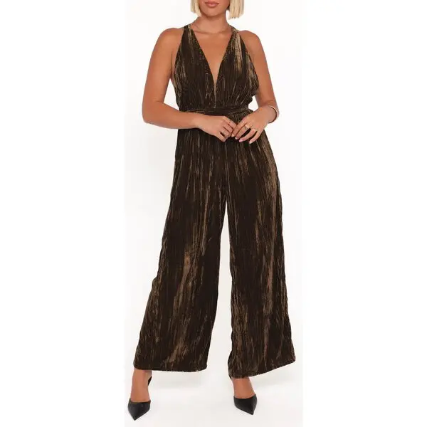 PETAL & PUP Melody Crushed Velvet Jumpsuit - Mocha Olive