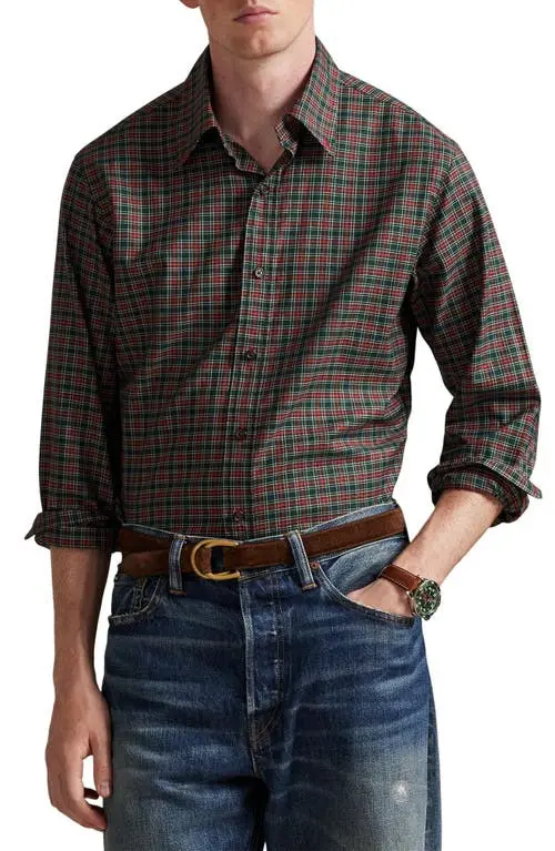 Ralph Lauren Classic Fit Plaid Cotton Twill Button-up Shirt - Green Red Multi