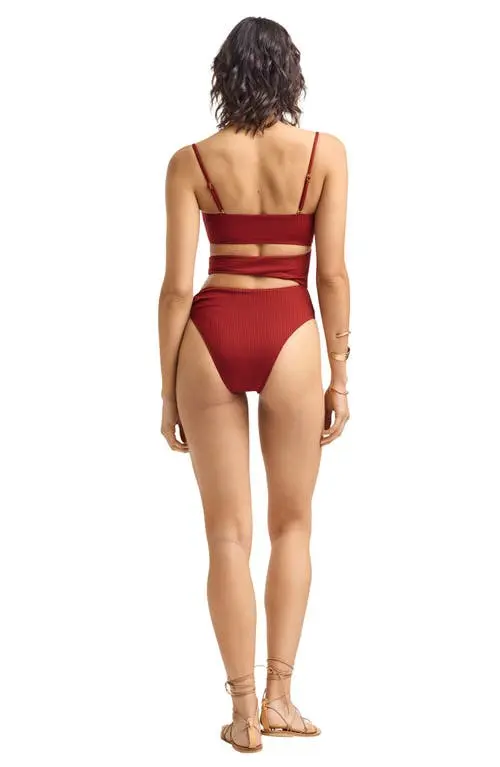 Vitamin A® Lolita Cutout Rib One-piece Swimsuit - Deep Madder