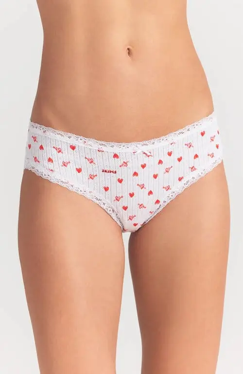 SKIMS Lightweight Stretch Cotton Pointelle Briefs - Snow Arrowed Hearts