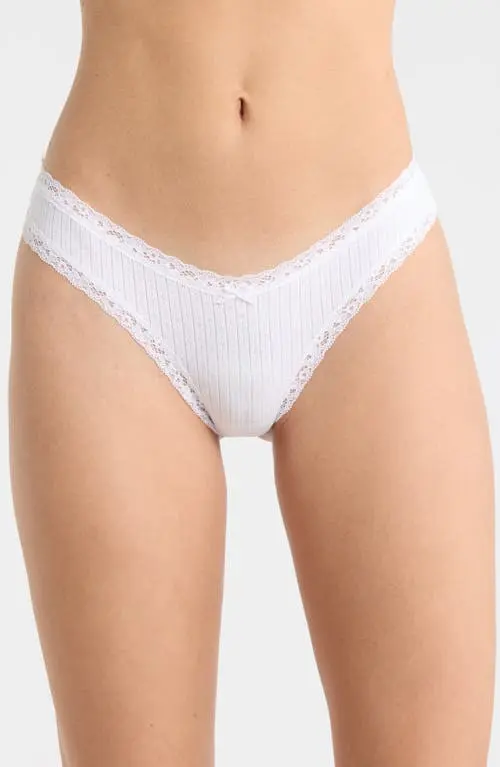 SKIMS Lightweight Stretch Cotton Pointelle Thong - Snow