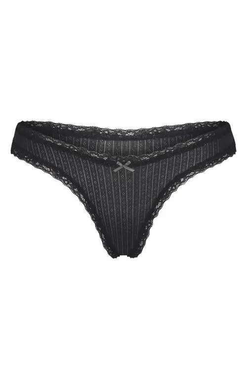 SKIMS Lightweight Stretch Cotton Pointelle Thong - Soot Tonal