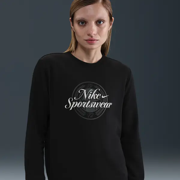Nike Sportswear Club Fleece Graphic Crew-neck Sweatshirt - Black