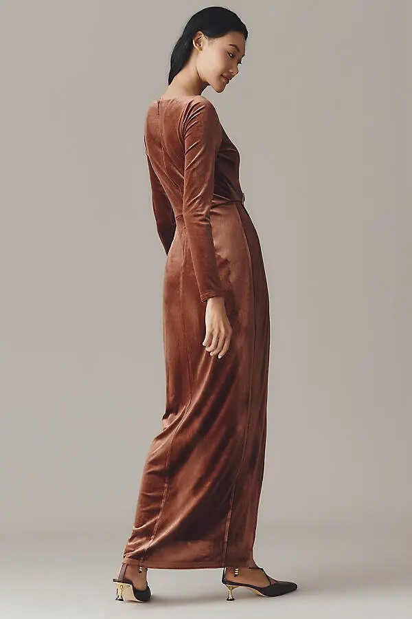 Avec Les Filles Long-sleeve Cutout Velvet Maxi Dress