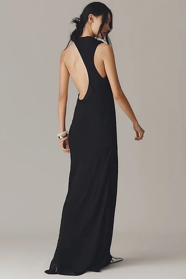Misha Collection Cascada Halter Hardware Draped Maxi Dress