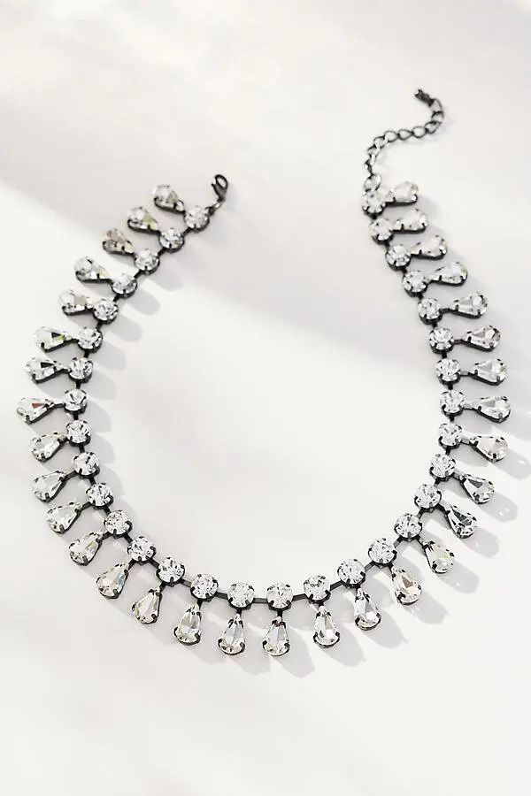 Anthropologie Glam Crystal Collar Necklace - Gunmetal