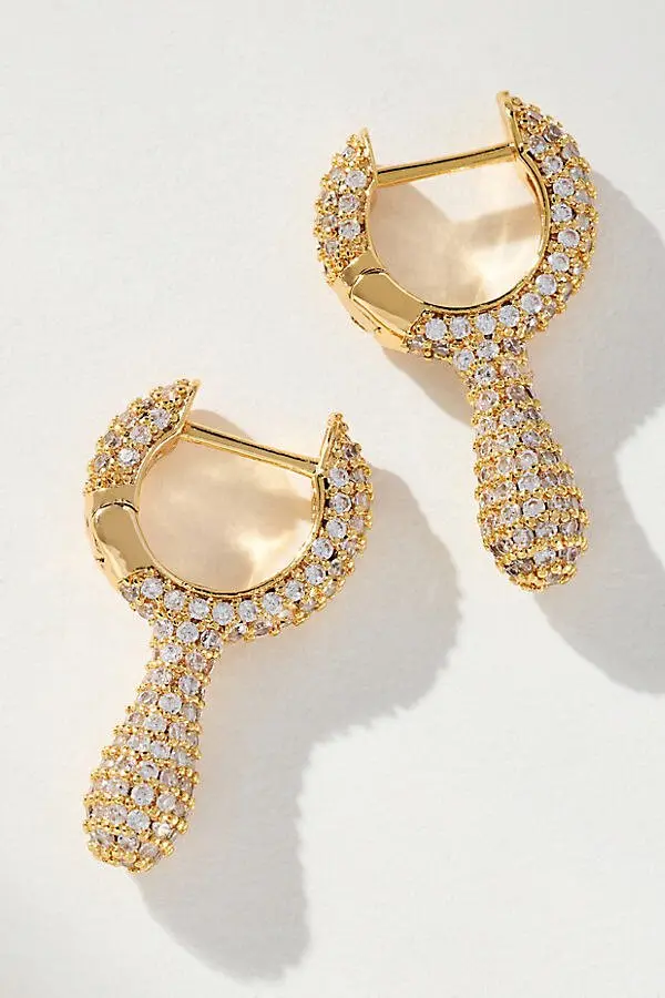 Anthropologie Drippy Crystal Huggie Hoop Earrings - Gold